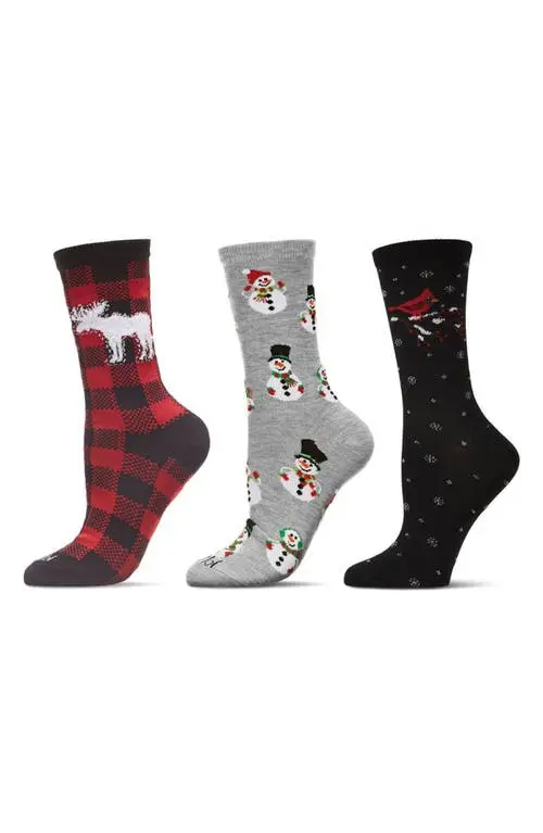 MEMOI Winter Skiing Crew Socks 3-pack - Black-red