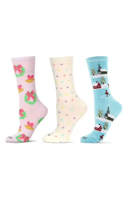 MEMOI Winter Skiing Crew Socks 3-pack - Pink
