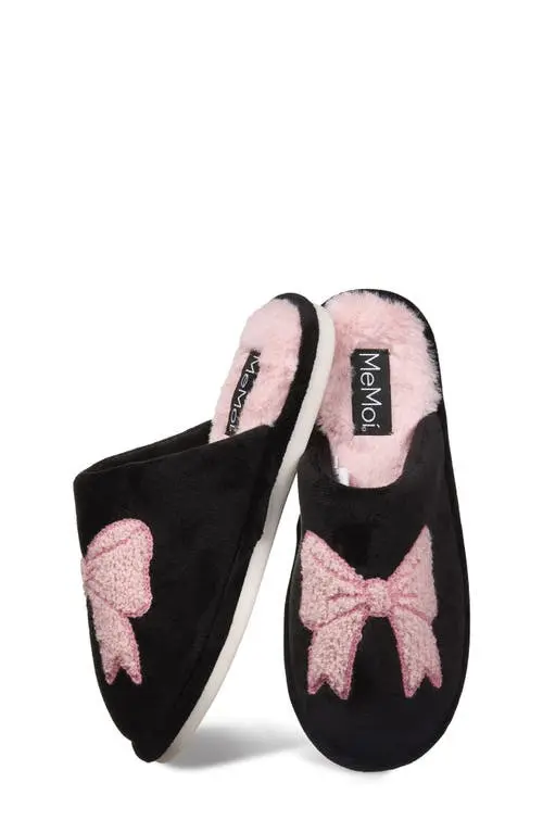MEMOI Bow Faux Shearling Slippers