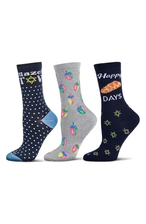 MEMOI Hanukkah Assorted 3-pack Crew Socks - Black