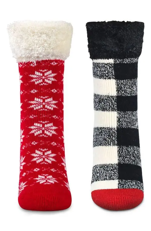 MEMOI Assorted 2-pack Faux Fur Trim Crew Socks - Black-red