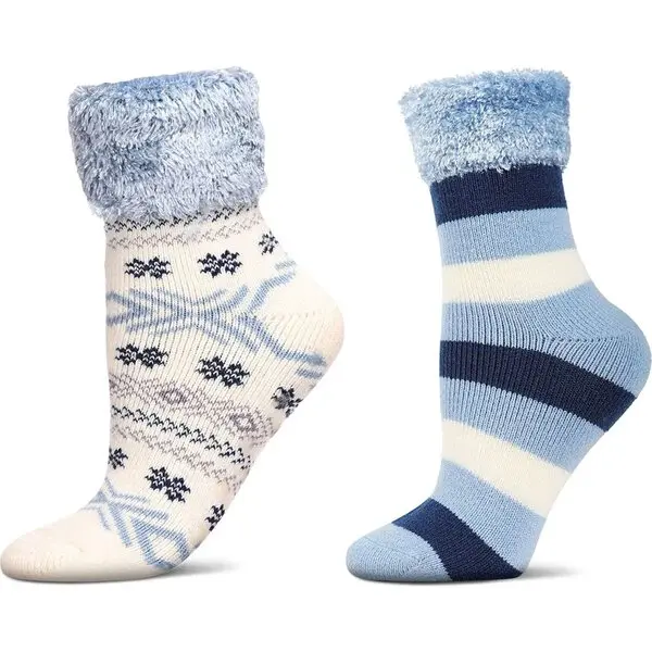 MEMOI Assorted 2-pack Faux Fur Trim Crew Socks - Blue