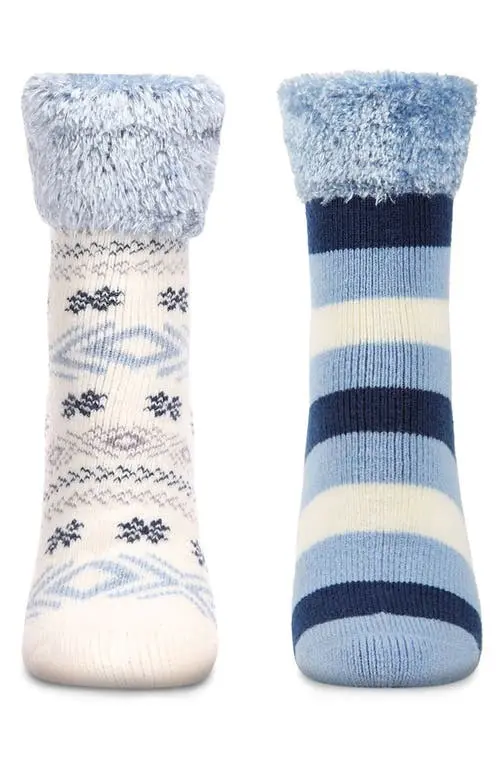 MEMOI Assorted 2-pack Faux Fur Trim Crew Socks - Blue
