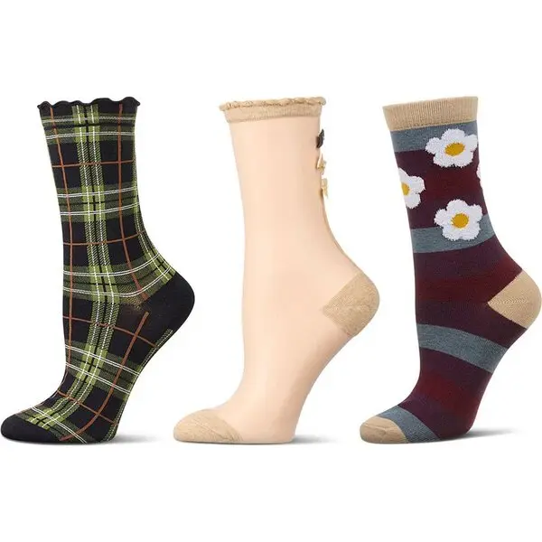 MEMOI Assorted 3-pack Crew Socks - Beige