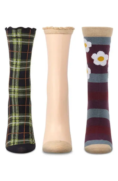 MEMOI Assorted 3-pack Crew Socks - Beige