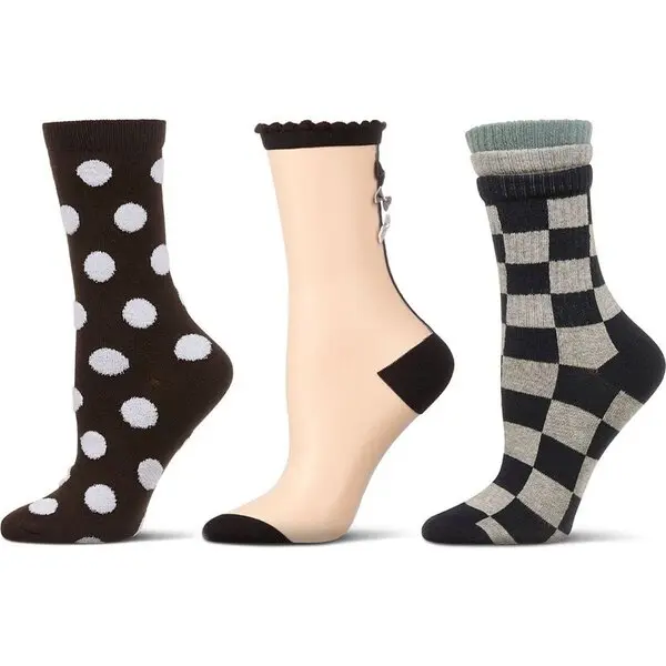 MEMOI Assorted 3-pack Crew Socks - Black/ Black