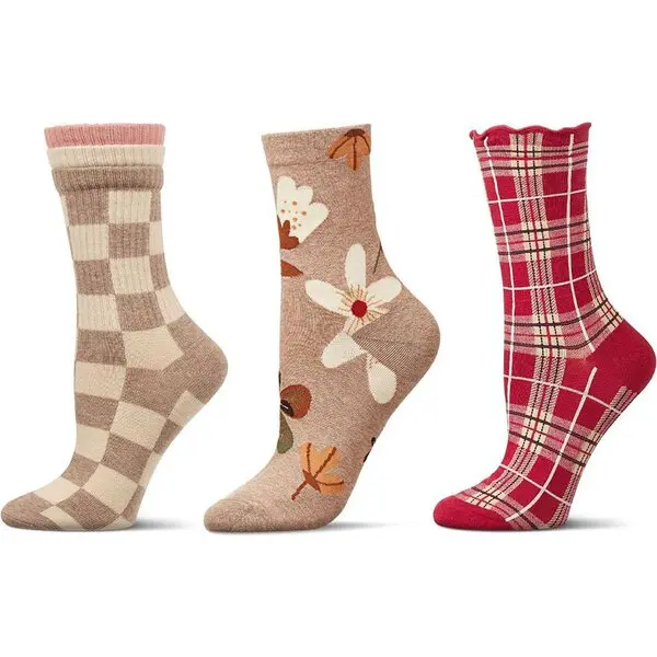 MEMOI Assorted 3-pack Crew Socks - Brown Heather
