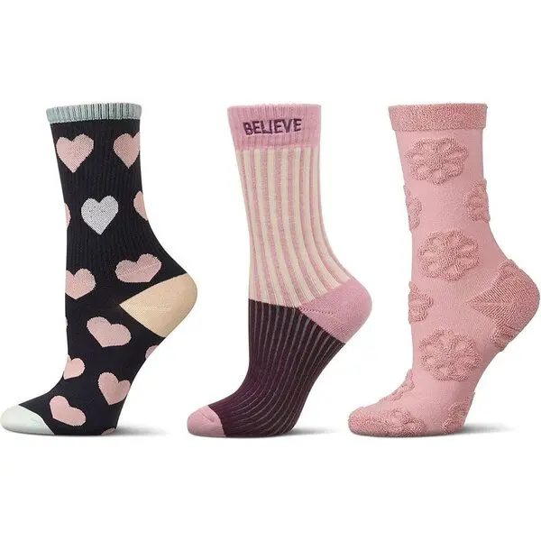 MEMOI Assorted 3-pack Crew Socks - Pink