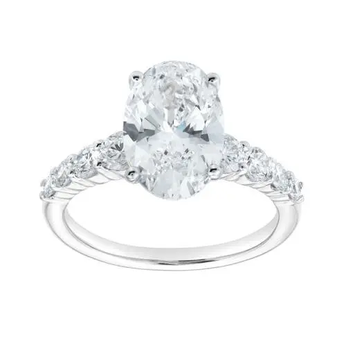 LUVMYJEWELRY 3.7 Ctw Oval Cut Lab Grown Diamond Engagement Ring - 14k White Gold