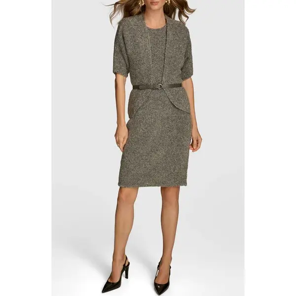 Donna Karan New York Bouclé Cardigan & Sheath Dress Set