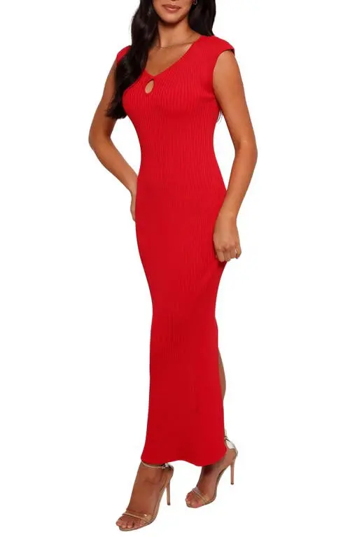 Petal & Pup Robin Keyhole Rib Maxi Sweater Dress - Red | Editorialist