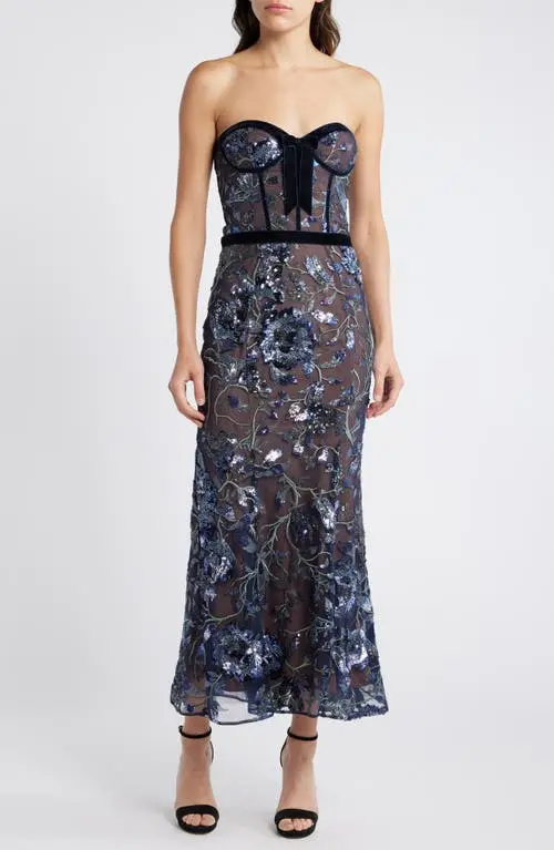 Marchesa Floral Sequin Strapless Gown