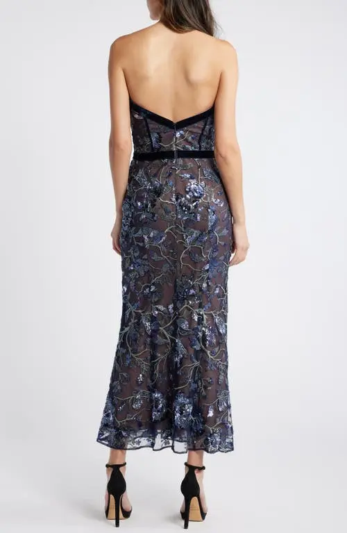Marchesa Floral Sequin Strapless Gown