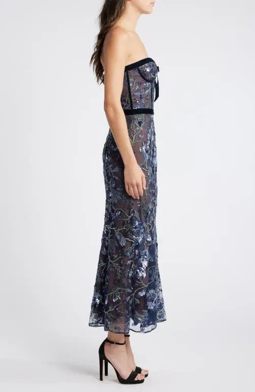 Marchesa Floral Sequin Strapless Gown