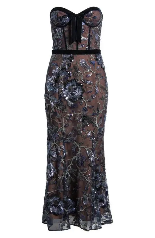 Marchesa Floral Sequin Strapless Gown