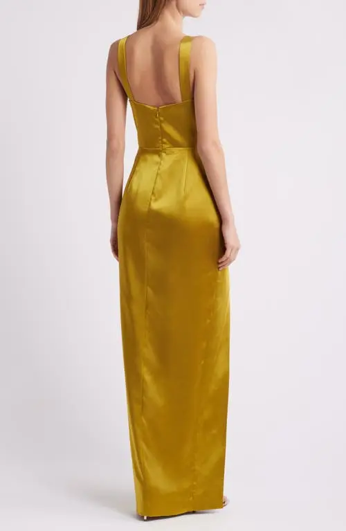Marchesa Sleeveless Satin Column Gown In Gold - 60% Off | Editorialist