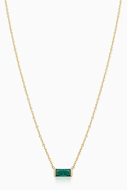 ORADINA 14k Gold Fresco Baguette Pendant Necklace - Gold/green
