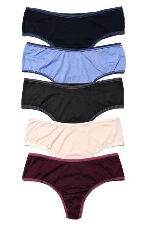 Hanky Panky Movecalm™ Assorted 5-pack High Rise Thongs - Blck/clwt/pearl/brry/plum
