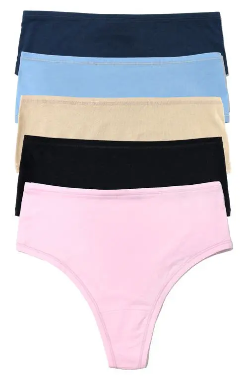 Hanky Panky Playstretch™ Assorted 5-pack High Rise Thongs - Black/chai//meadow/cloud