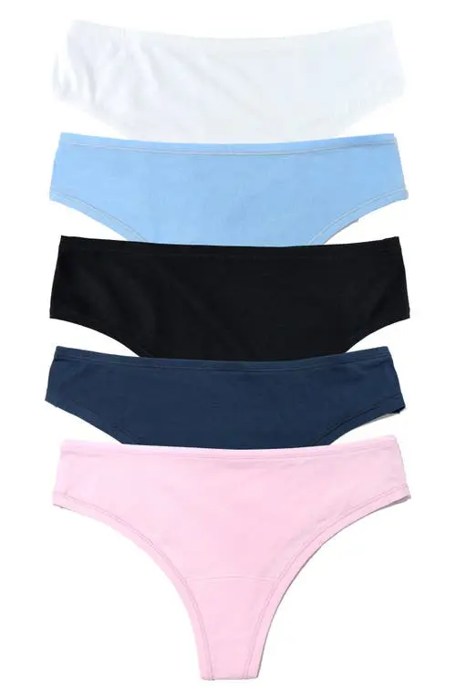 Hanky Panky Playstretch™ Assorted 5-pack Natural Rise Thongs - Blac/whit/bateau/meadow/cloud