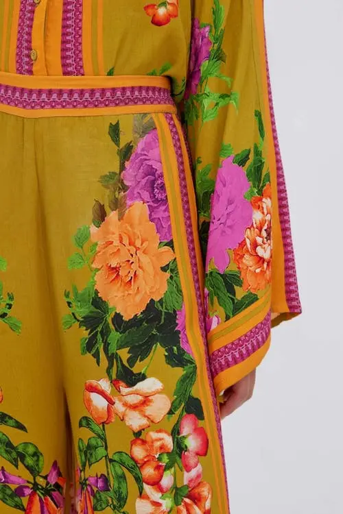 RAISHMA Viscose Floral Wide-leg Trousers - Green