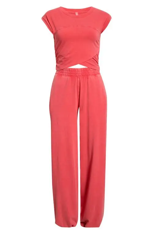 Free People Hot Shot Crossover T-shirt & Joggers Set - Grapefruit