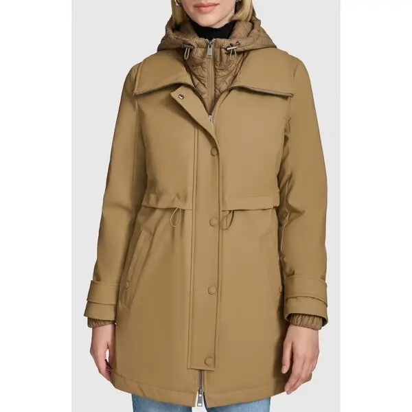 Andrew Marc Ryder Hooded Bib Inset Parka - Twig