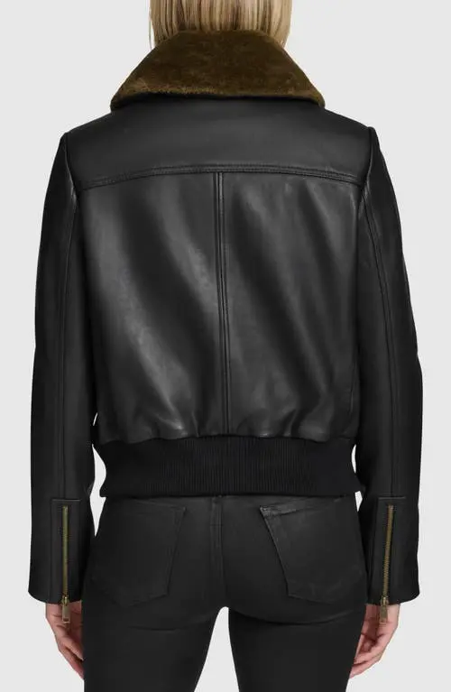 Andrew Marc Evie Leather Jacket With Faux Fur Collar
