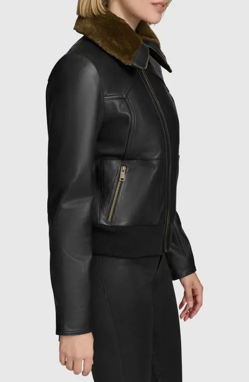 Andrew Marc Evie Leather Jacket With Faux Fur Collar