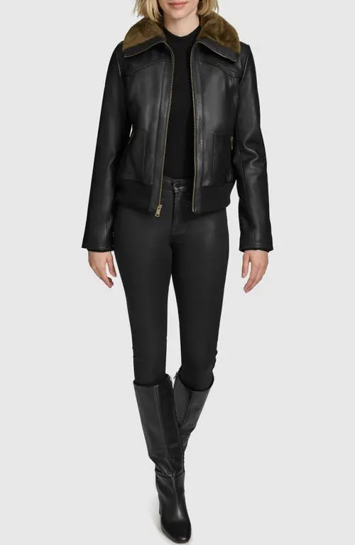 Andrew Marc Evie Leather Jacket With Faux Fur Collar