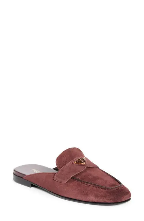 Prada Logo Loafer Mule - Bordeaux
