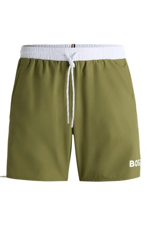BOSS Starfish Logo Graphic Swim Trunks - Medium Green