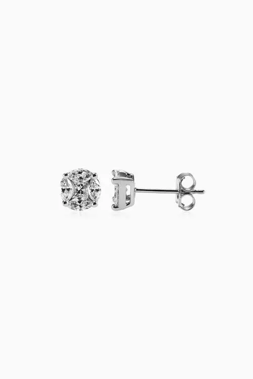 ORADINA 14k Gold Diamond Illusion Stud Earrings - White Gold - Diamonds