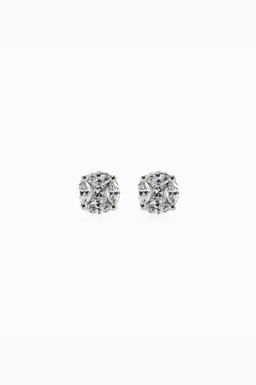 ORADINA 14k Gold Diamond Illusion Stud Earrings - White Gold - Diamonds