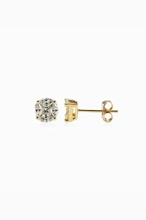 ORADINA 14k Gold Diamond Illusion Stud Earrings - Yellow Gold - Diamonds