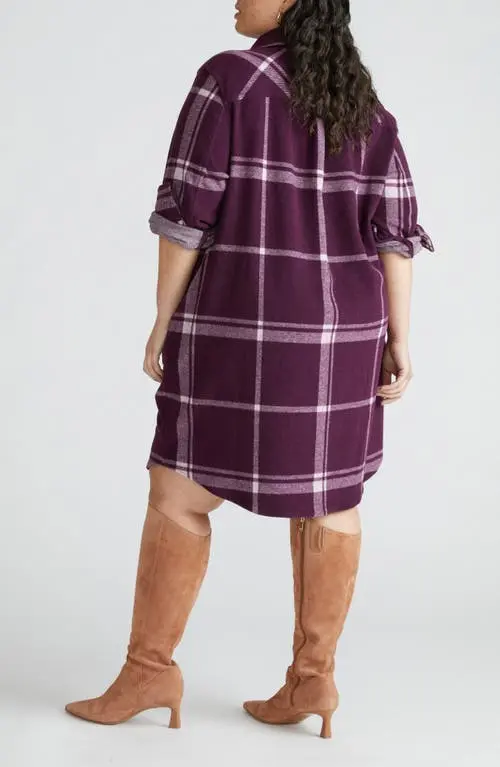 Universal Standard Long Sleeve Check Flannel Shirtdress - Oversized Burgundy Check