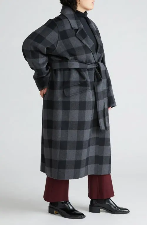 Universal Standard Belted Wool-blend Coat - Black/grey Plaid