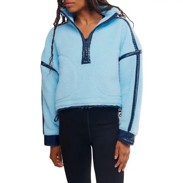 Free People Mountain High Shine Half Zip - Bright Blue Combo