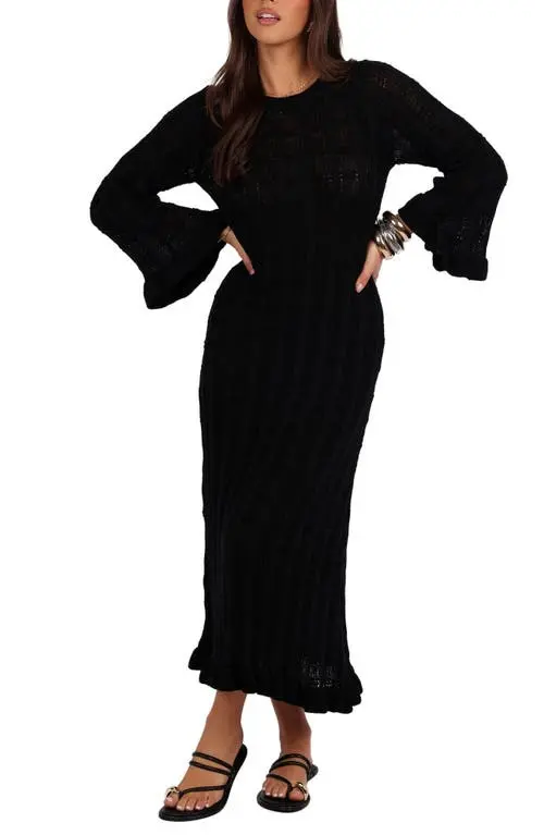 PETAL & PUP Colter Ribbed Maxi Sweater Dress - Black