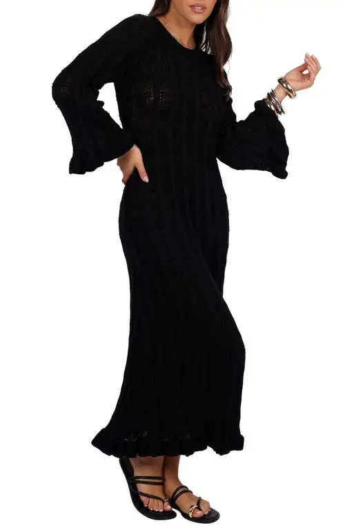 PETAL & PUP Colter Ribbed Maxi Sweater Dress - Black