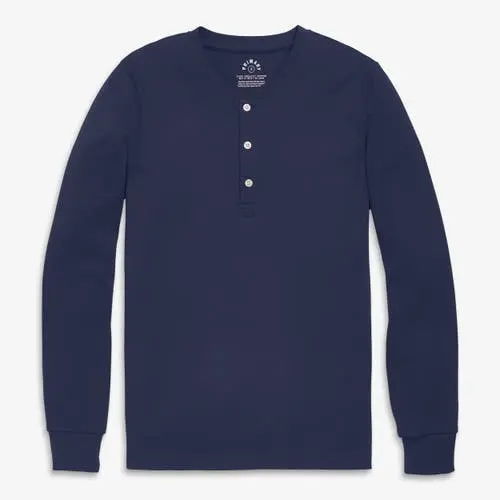 PRIMARY Adult Organic Long Sleeve Henley Pj Top - Navy