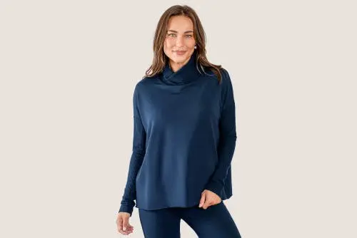 JJWINKS Fleece Turtleneck With Built-in Shelf And Ribbed Details - Navy