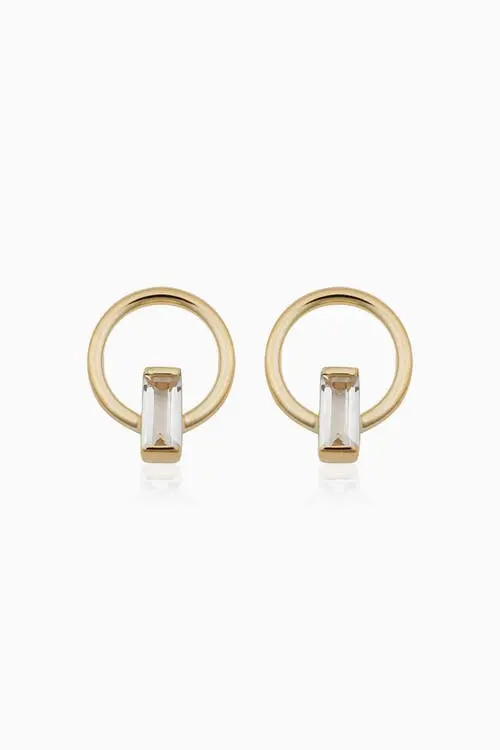 ORADINA 14k Gold Bella Stud Earrings - Yellow Gold - White Zirconia
