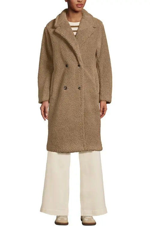 LANDS' END Teddy Collared Coat - Taupe Tan
