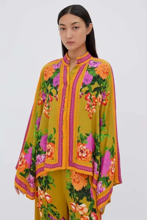 RAISHMA Alisa Viscose Shirt With Floral Print And Band Collar - Green