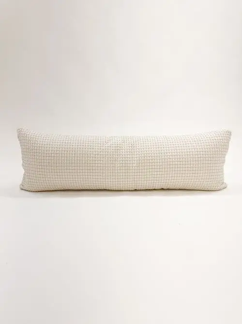 Anaya Cotton Ivory Waffle Long Lumbar Pillow With Down Alternative Insert - Beige