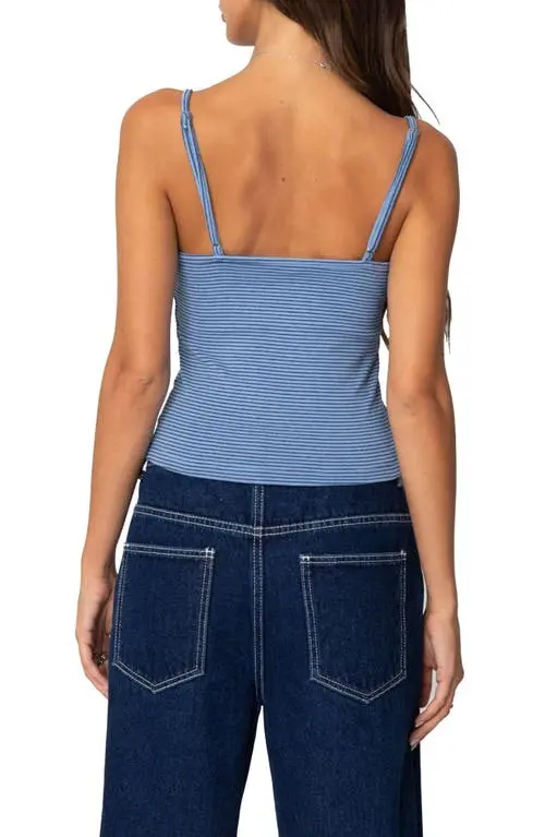EDIKTED Stripe Henley Camisole - Blue