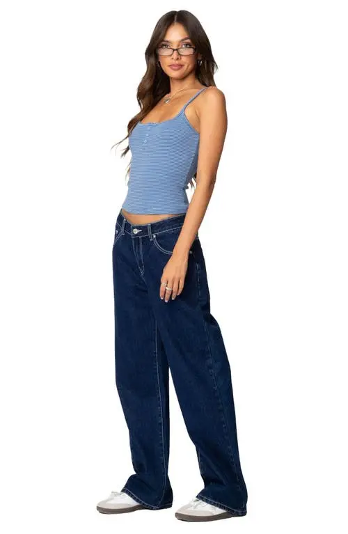 EDIKTED Stripe Henley Camisole - Blue