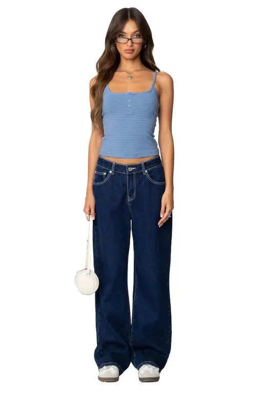 EDIKTED Stripe Henley Camisole - Blue