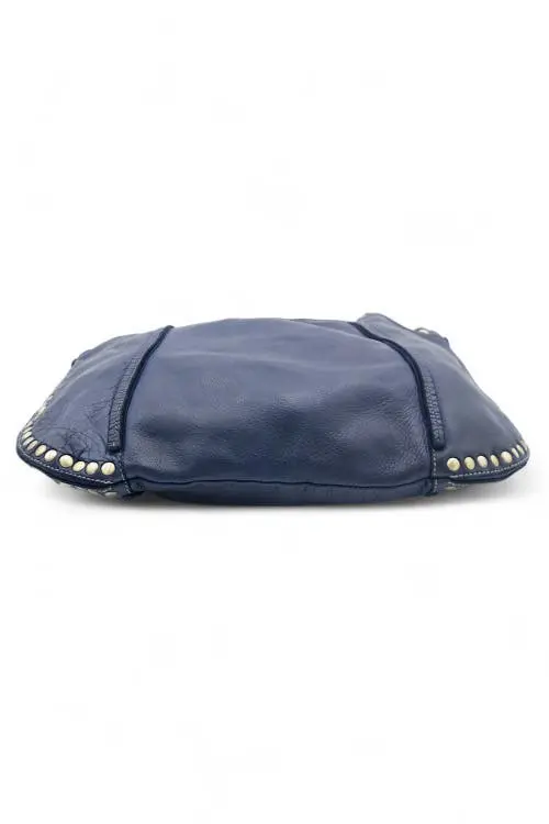 BOLSA NOVA Anna Hobo Bag With Distressed Leather And Studs - Navy